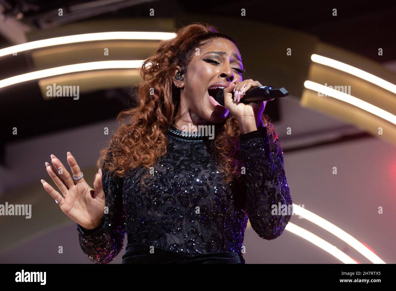 EDITORIAL USE ONLY Singer Alexandra Burke performing at the launch of ...