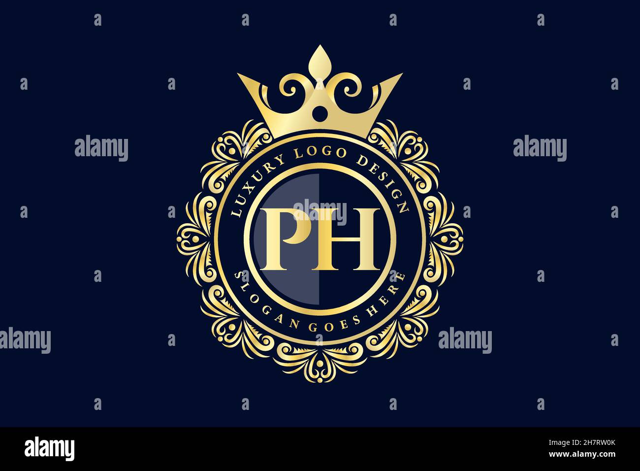 PH Initial Letter Gold calligraphic feminine floral hand drawn heraldic ...