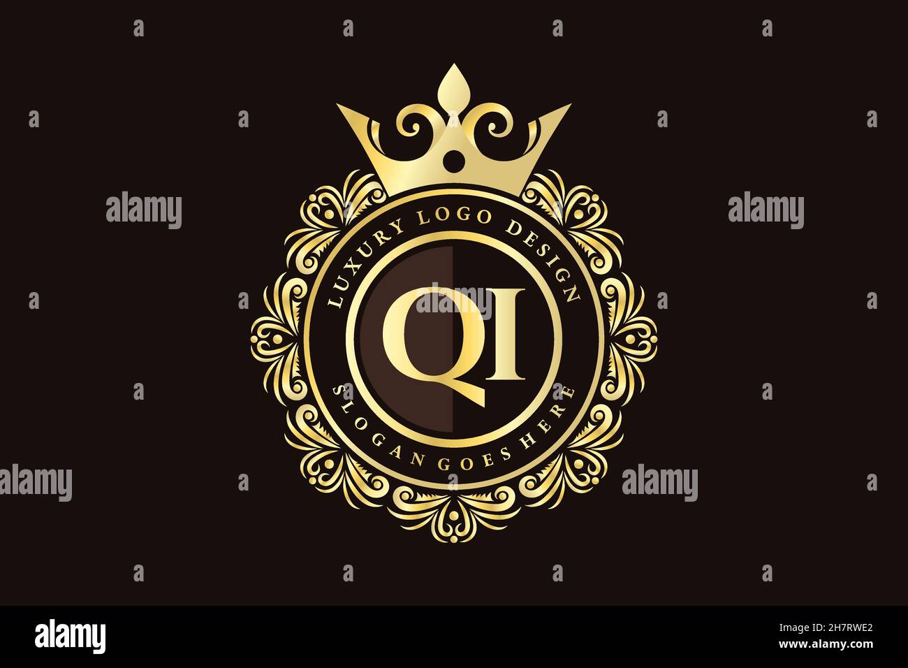 QI Initial Letter Gold calligraphic feminine floral hand drawn heraldic ...