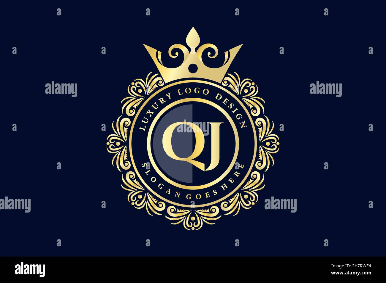 QJ Initial Letter Gold calligraphic feminine floral hand drawn heraldic ...