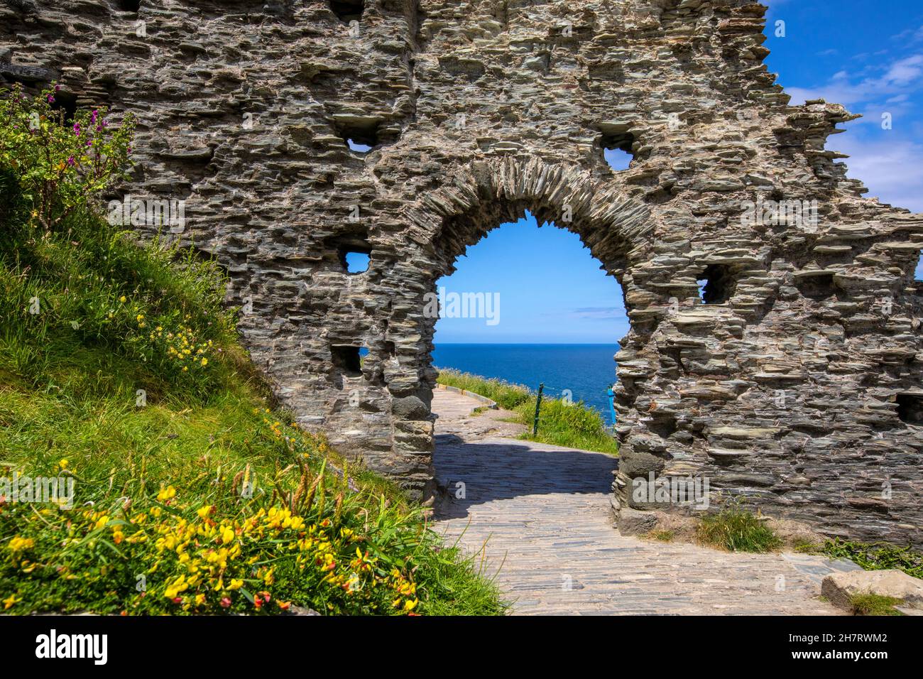 A gateway or doorway at the historic Tintagel Castle in Cornwall, UK ...