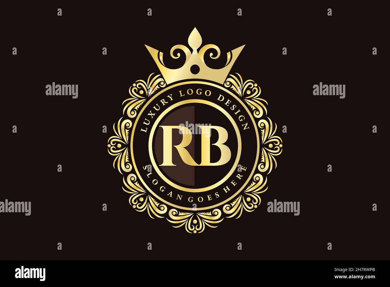 RB Initial Letter Gold calligraphic feminine floral hand drawn heraldic monogram antique vintage ...