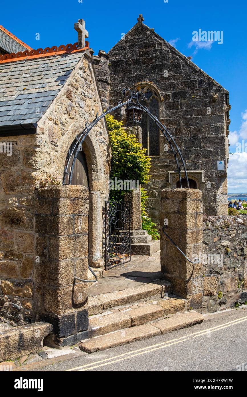 A gateway into the grounds of St. Ia Church in the coastal town of St ...
