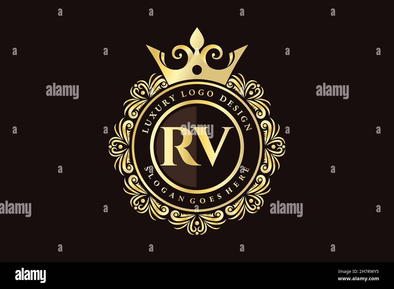 RV Initial Letter Gold calligraphic feminine floral hand drawn heraldic ...