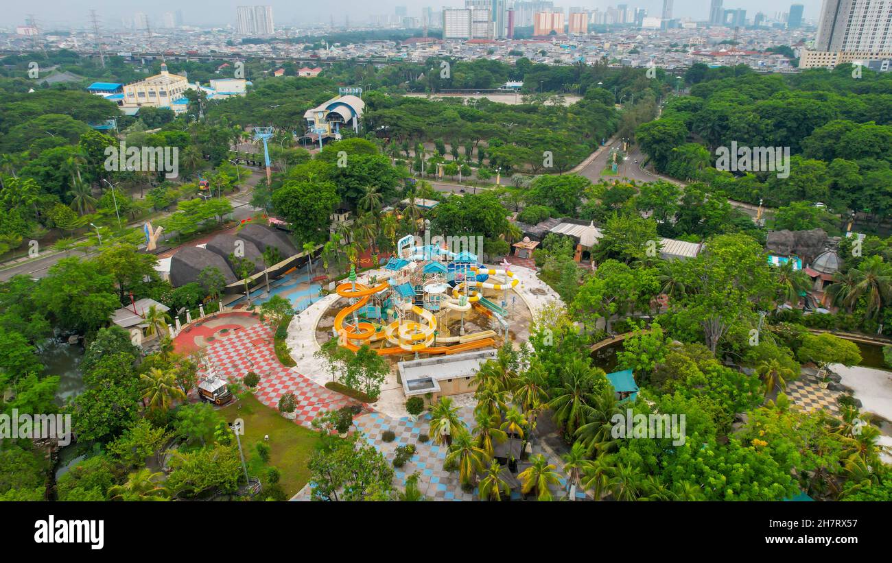 Aerial view of Ancol Beach, North Jakarta. JAKARTA - Indonesia ...
