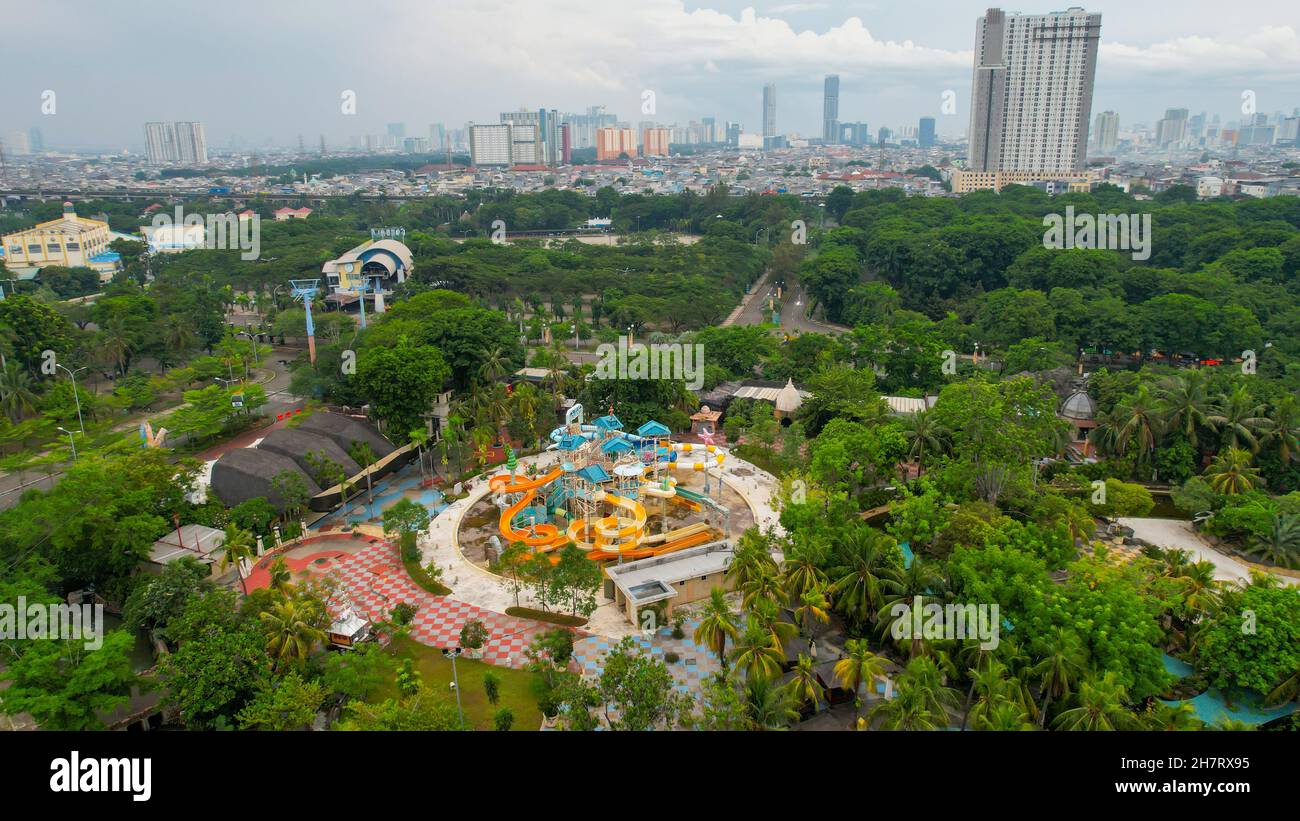 Aerial view of Ancol Beach, North Jakarta. JAKARTA - Indonesia ...