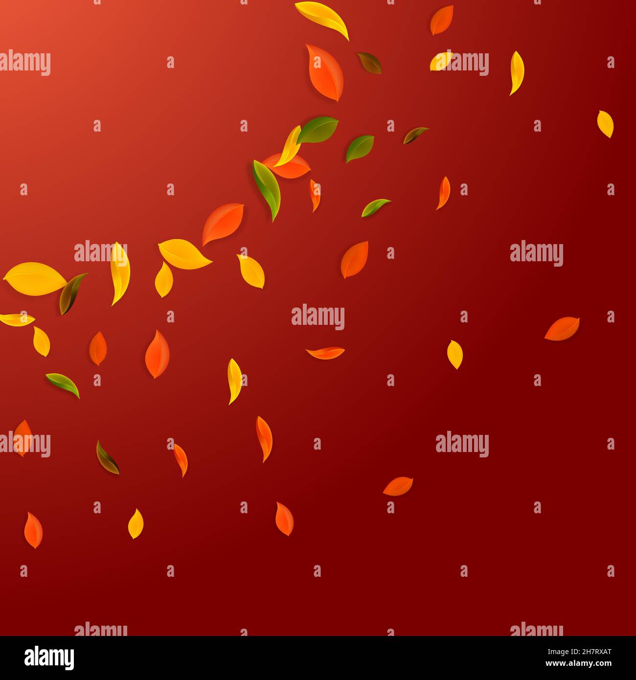 Falling autumn leaves. Red, yellow, green, brown chaotic leaves flying ...