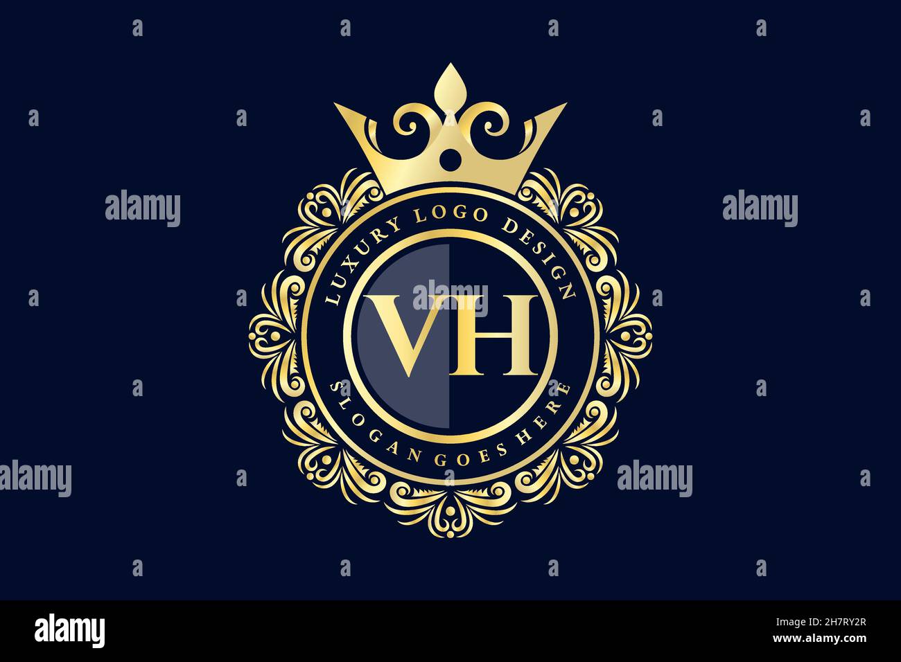 VH Initial Letter Gold calligraphic feminine floral hand drawn heraldic ...
