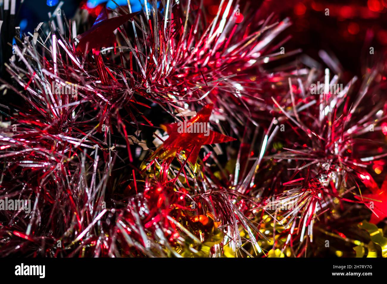 Christmas tree with shiny decorations in winter Stock Photo - Alamy