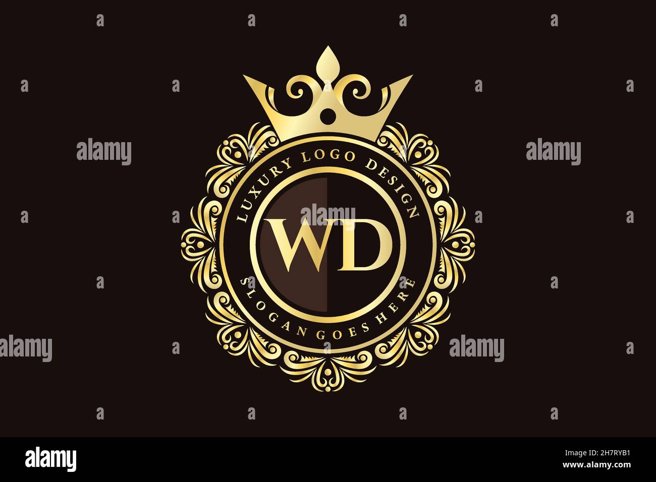 WD Initial Letter Gold calligraphic feminine floral hand drawn heraldic monogram antique vintage ...
