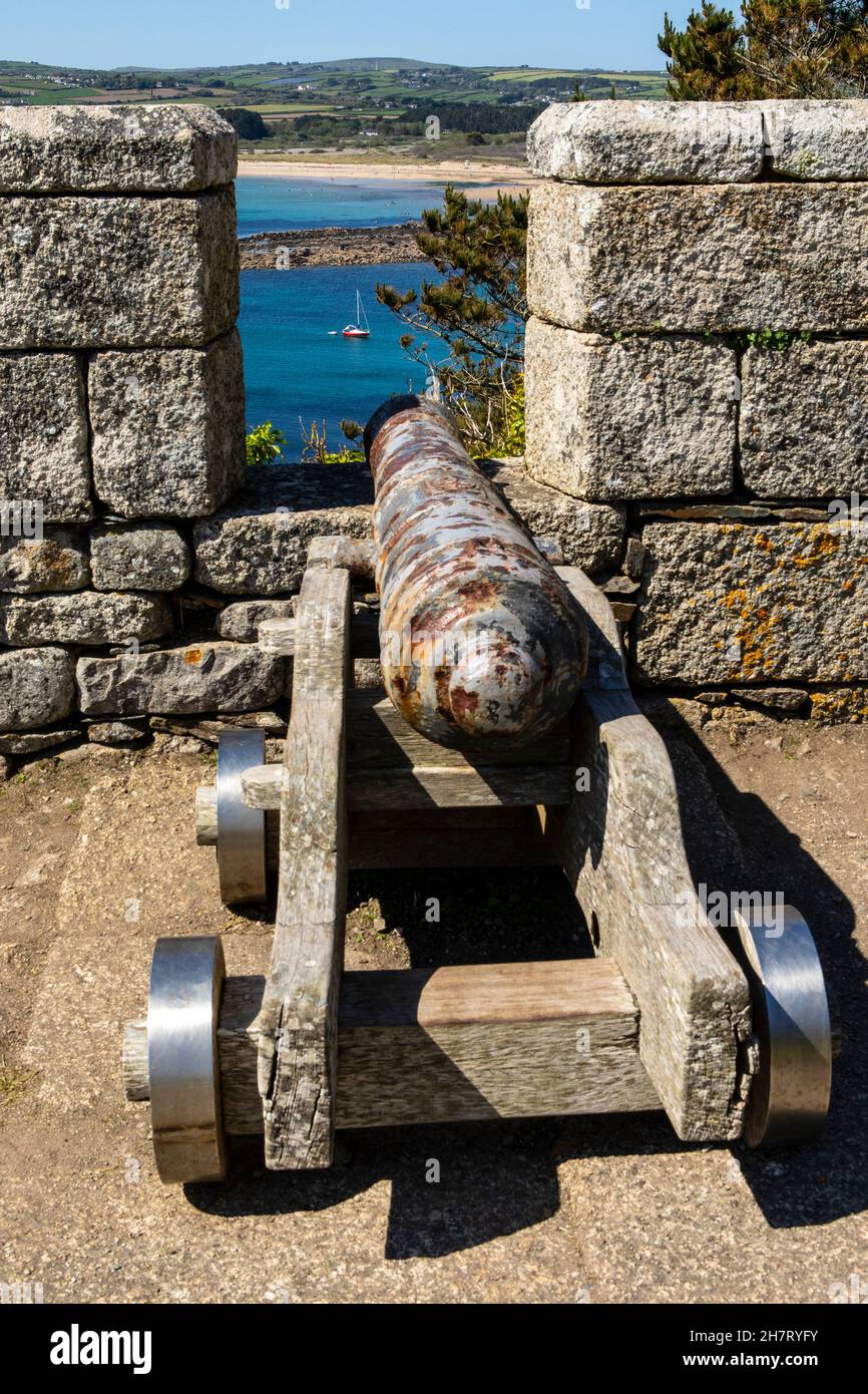 A cannon on the battlements of the castle on St. Michaels Mount in ...