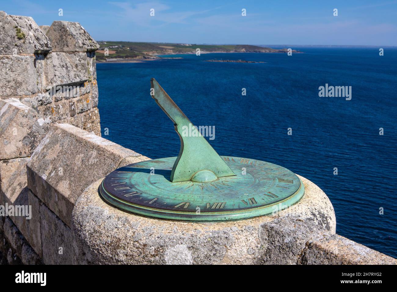 Close-up of a sundial on the embattlements of the castle on St ...