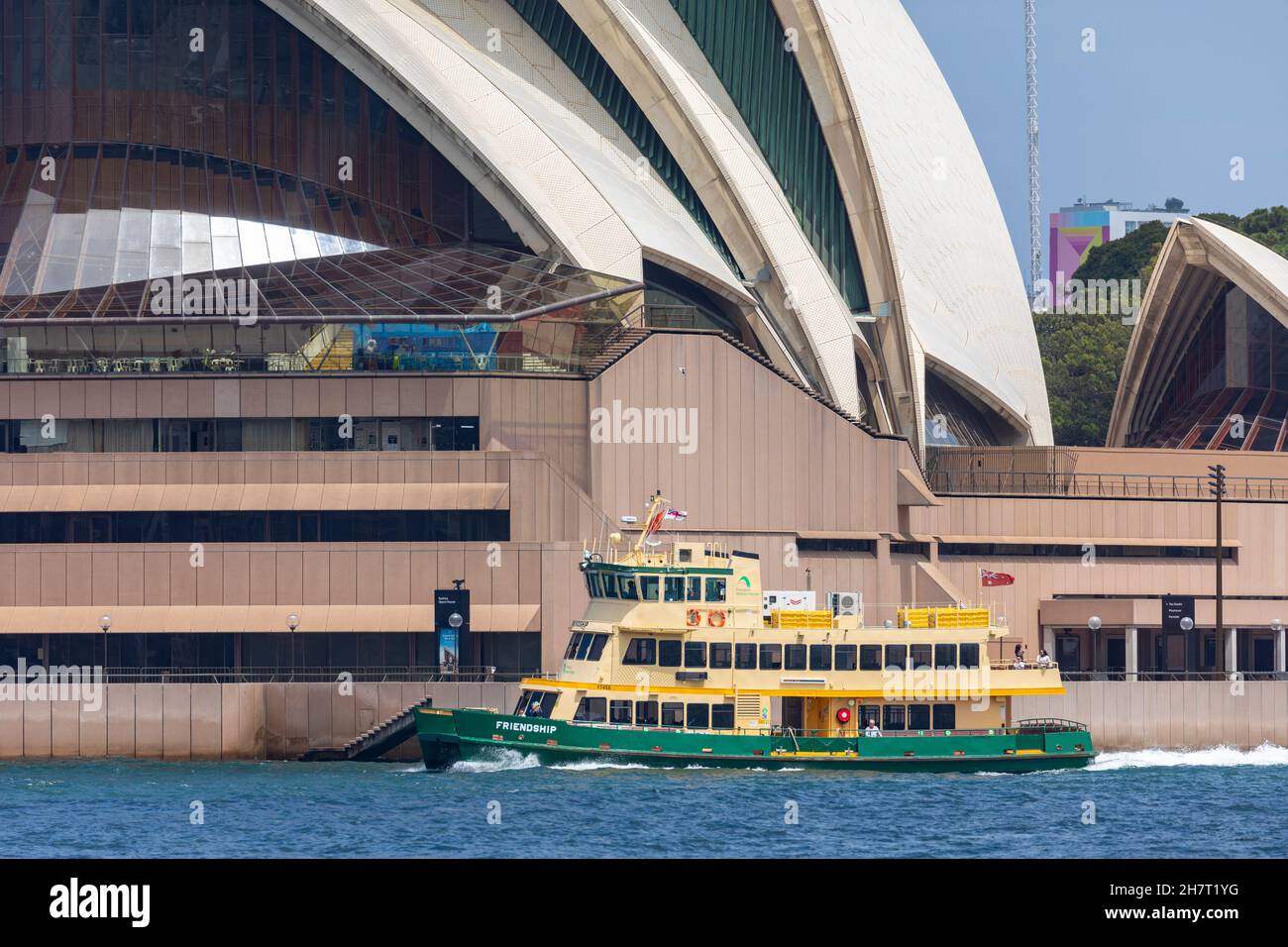 Sydney first fleet ferry named Friendship travelling past the Sydney ...