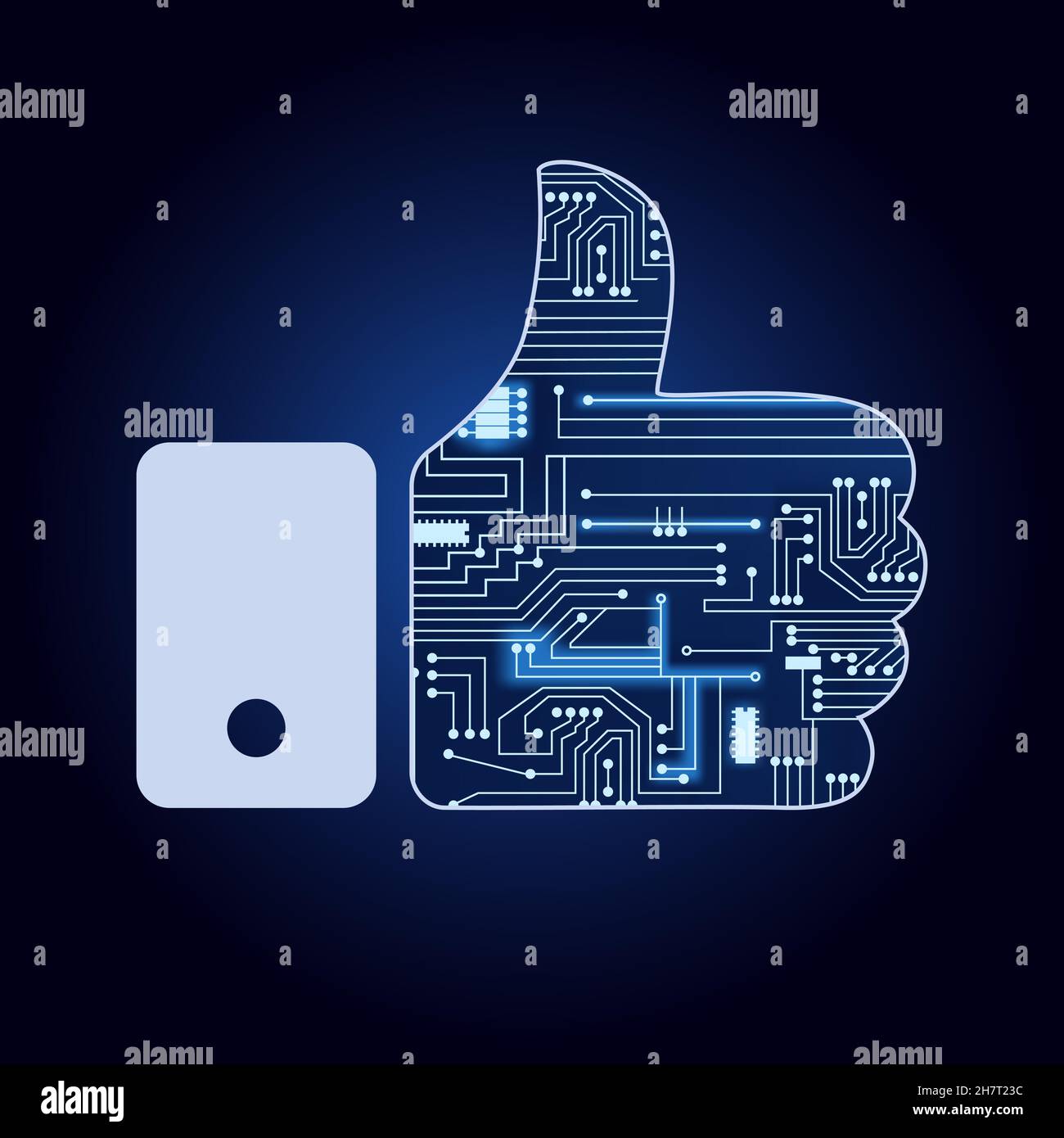 Like icon with thumb up filed by electronics circuit. Blue and gradient ...
