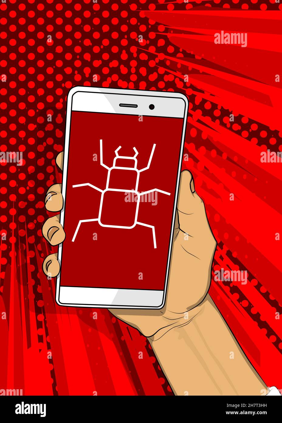 Computer virus sign on Smartphone screen. Cartoon vector illustrated ...