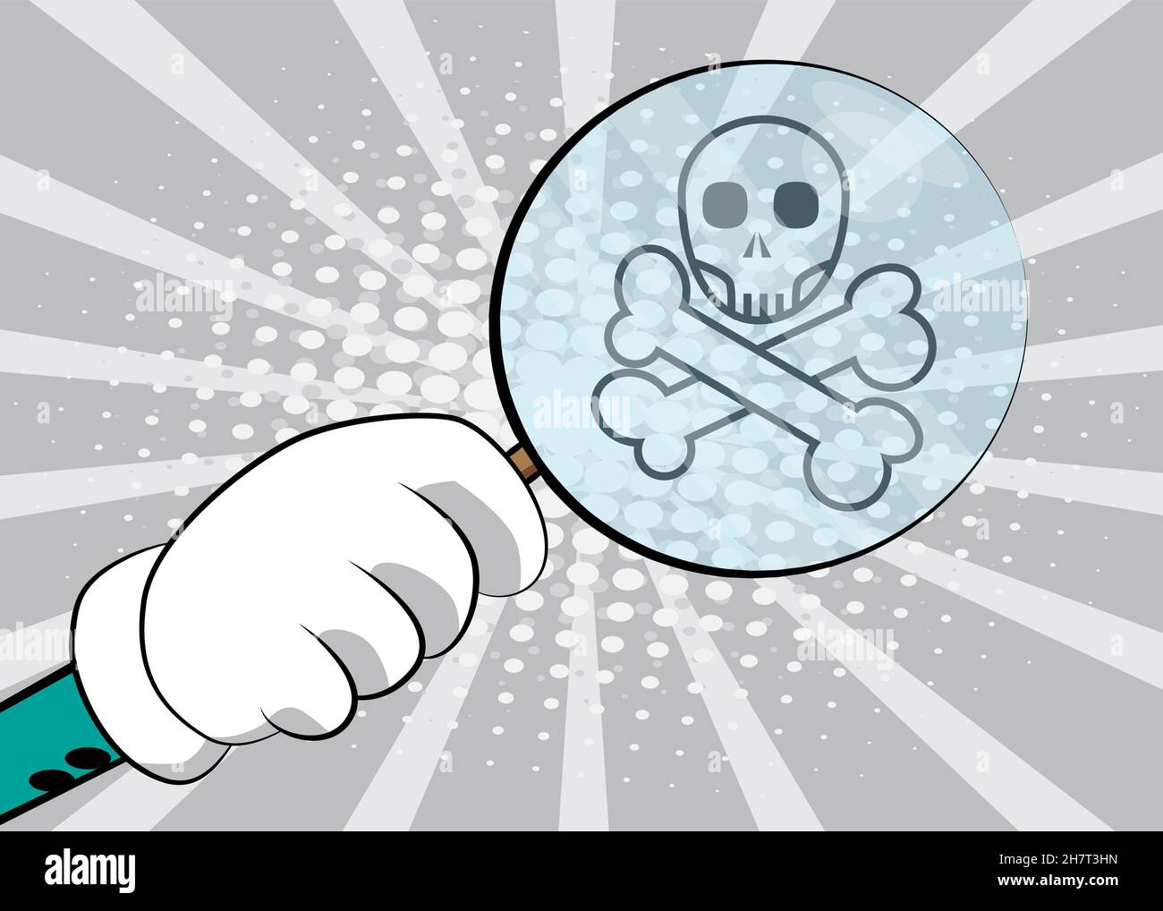 Computer virus sign under magnifying glass illustration on comic book ...