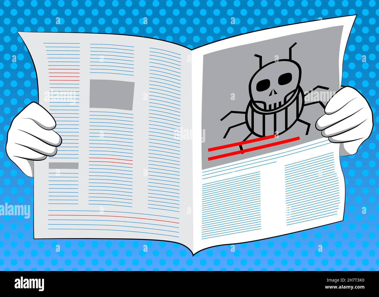 Business Newspaper with Computer virus sign as headline. Vector cartoon ...