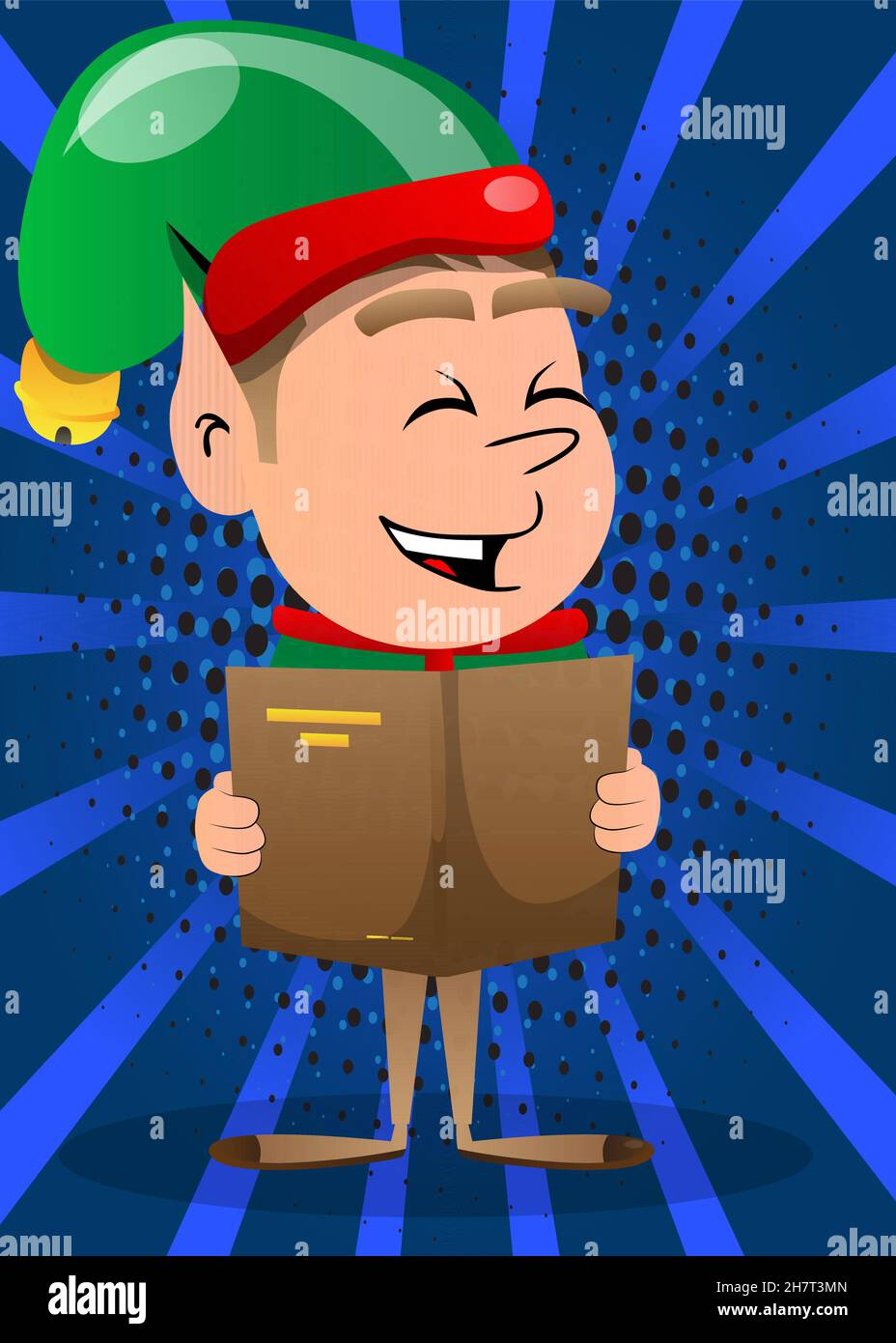 Christmas Elf reading a book. Vector cartoon character illustration of ...