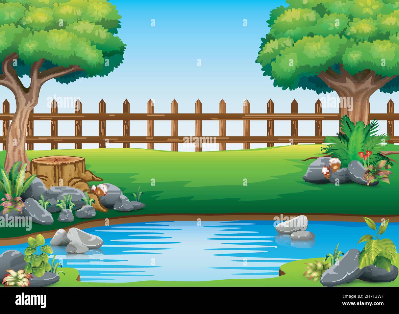 Beautiful view pond grass Stock Vector Images - Alamy