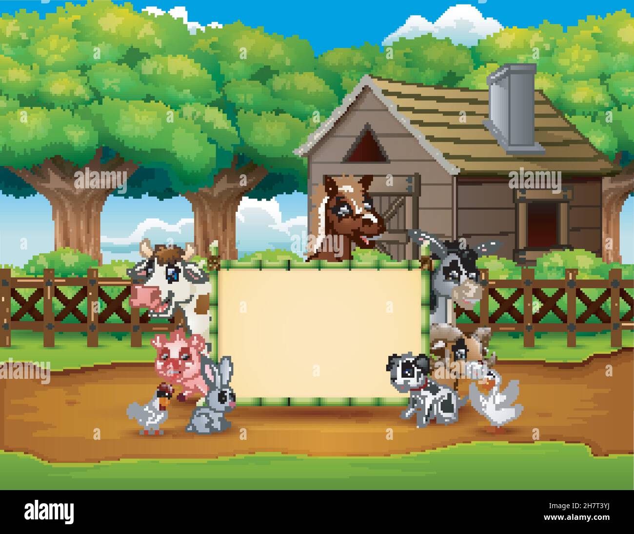 Cartoon animals farm with a blank sign Stock Vector Image & Art - Alamy