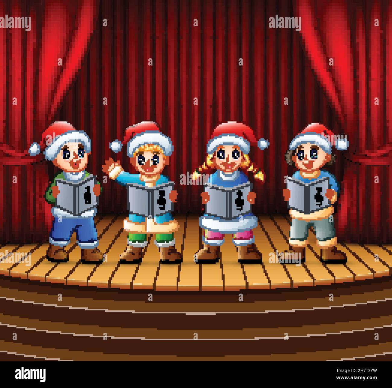 Cartoon children singing christmas carols on the stage Stock Vector ...