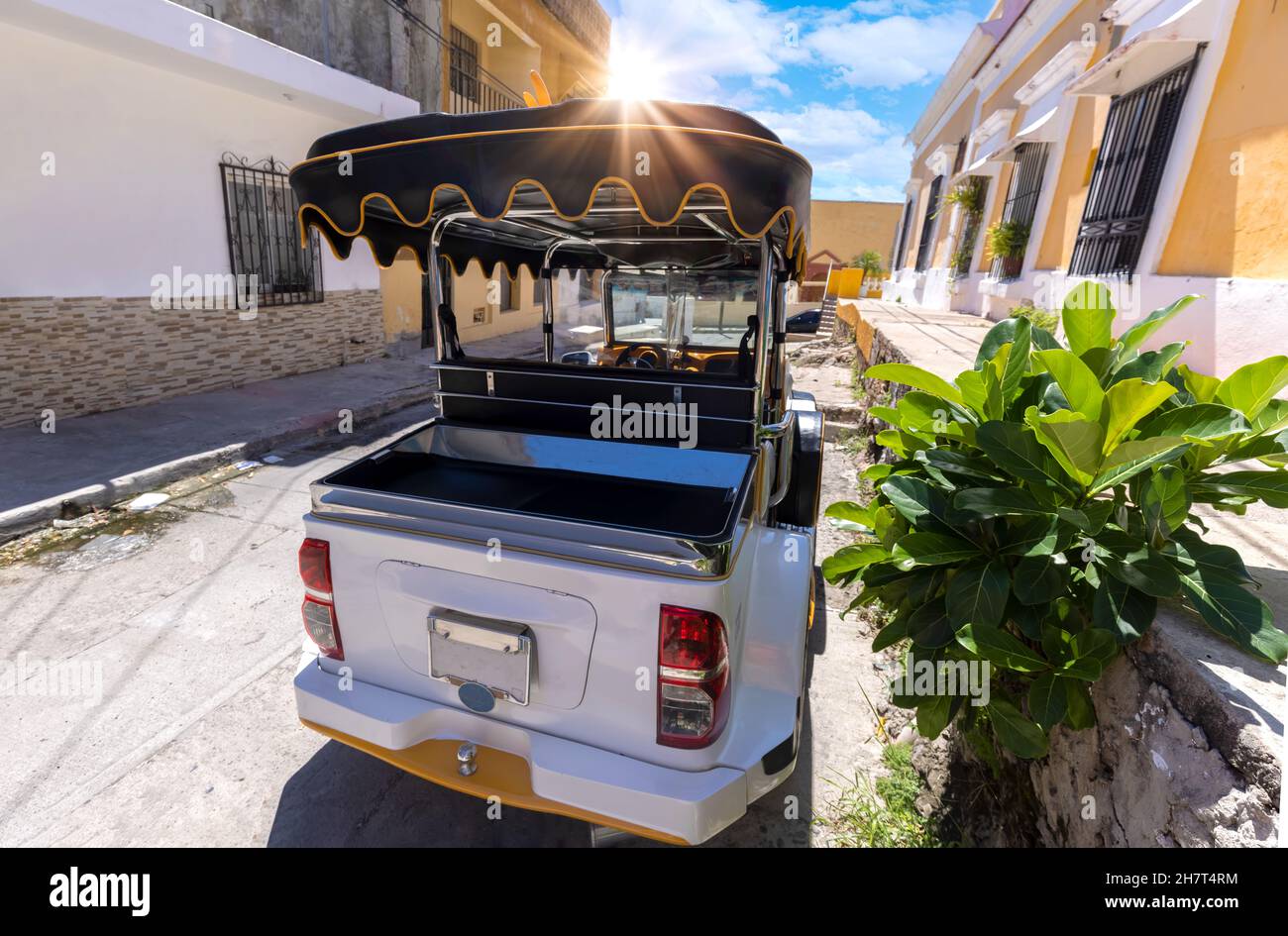 Famous pulmonia taxi waiting on the streets of Mazatlan Old City to ...