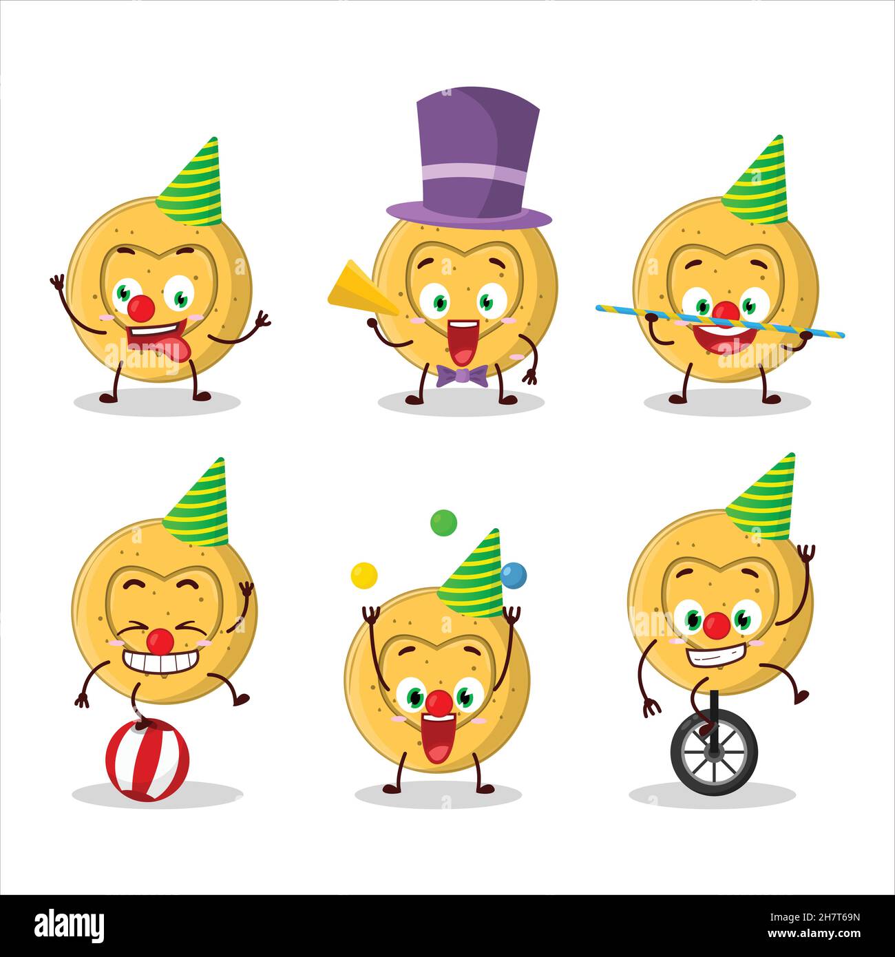 Cartoon character of dalgona candy love with various circus shows ...