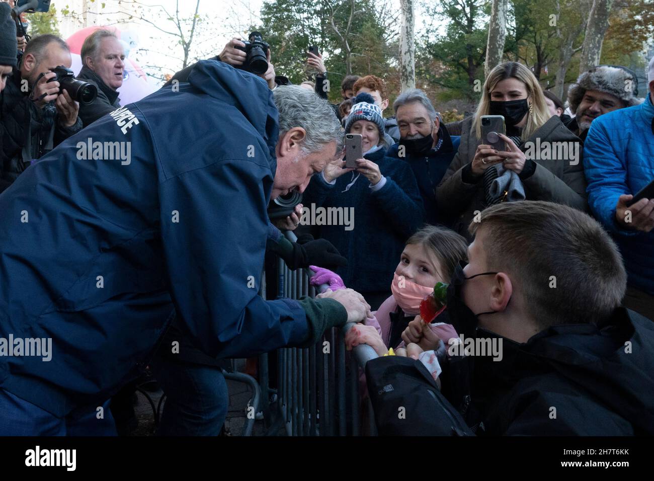 New York, NY - November 24, 2021: Mayor Bill de Blasio greets ...