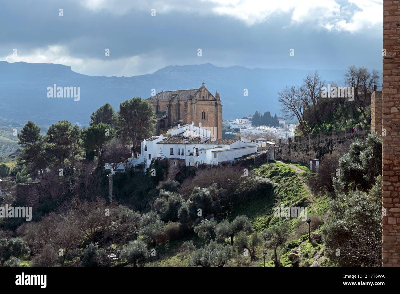 Fortified walls and church in Ronda, Spain Stock Photo - Alamy