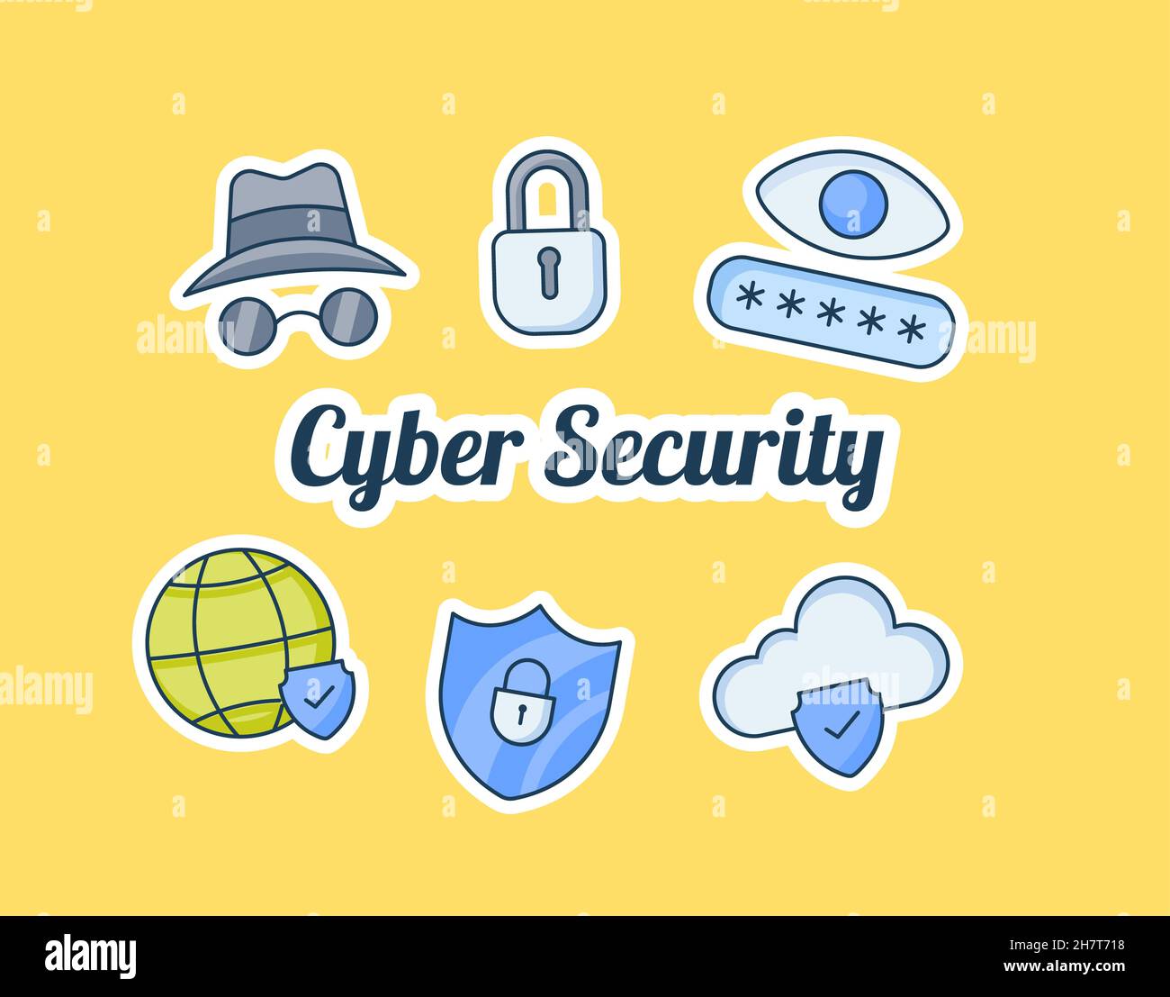 cyber security concept with some icon sticker spreading with modern ...