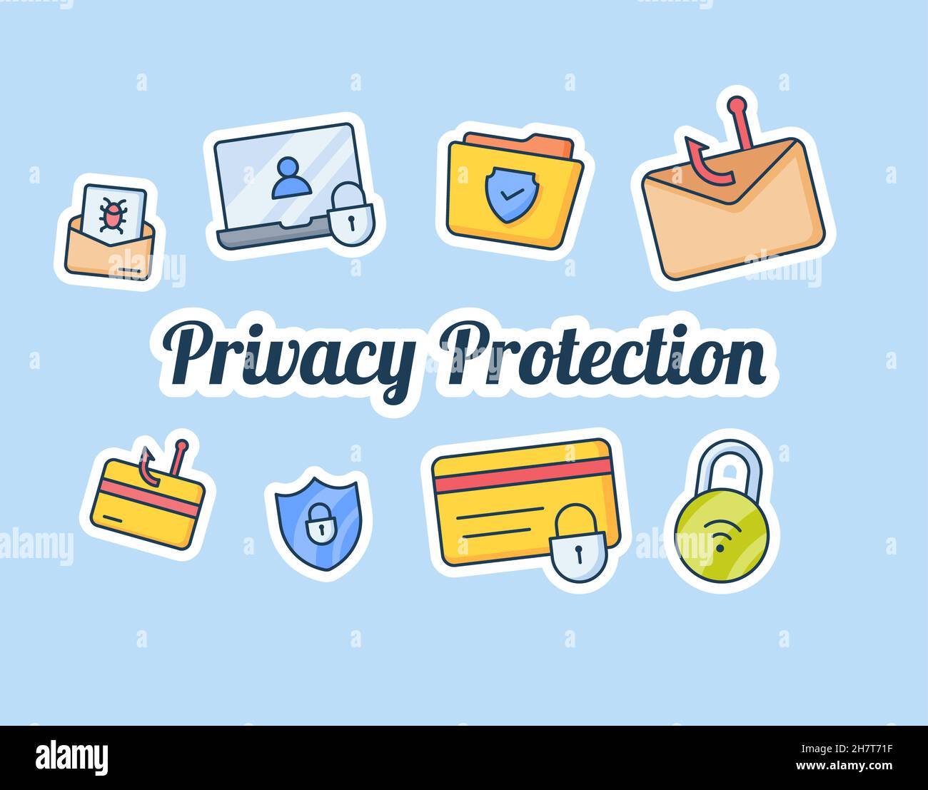 privacy protection concept with some icon sticker spreading with modern ...