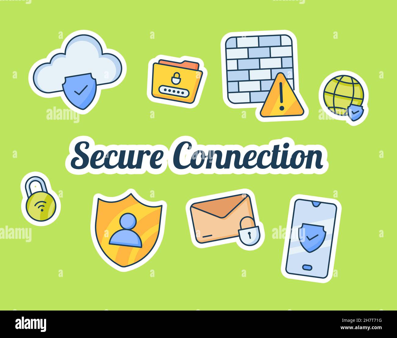 secure connection concept with some icon sticker spreading with modern ...