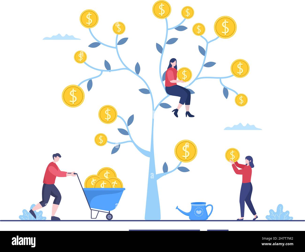 Money Tree of Financial Business Investment Profit Flat Design Vector ...
