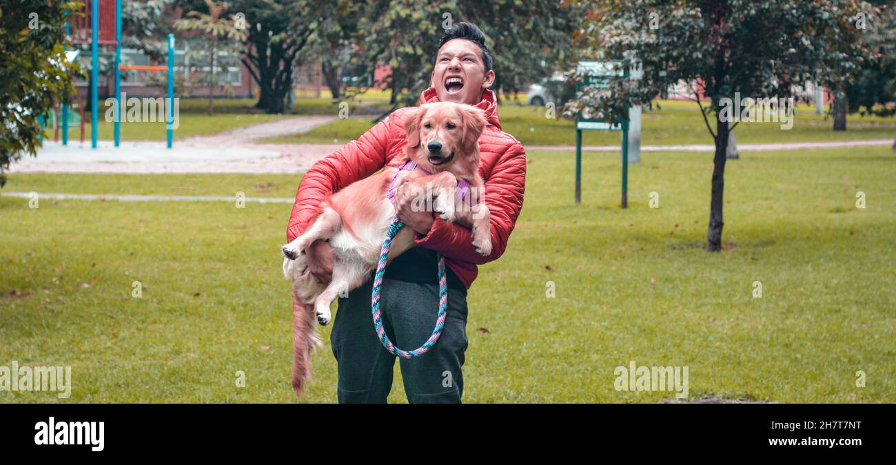 Cute golden retriever in heavy hi-res stock photography and images - Alamy