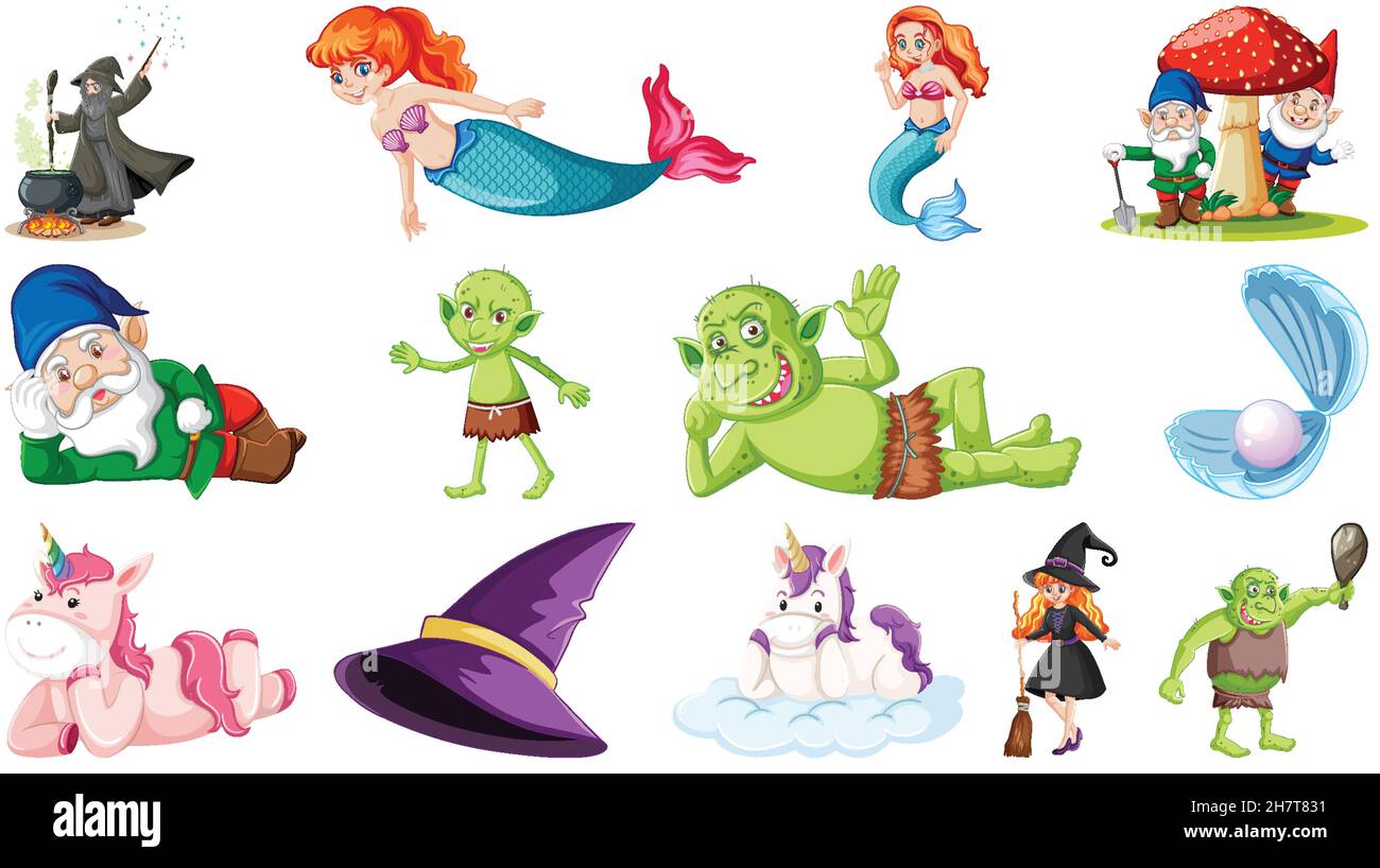 Set of fantasy fairy tale characters and elements illustration Stock ...
