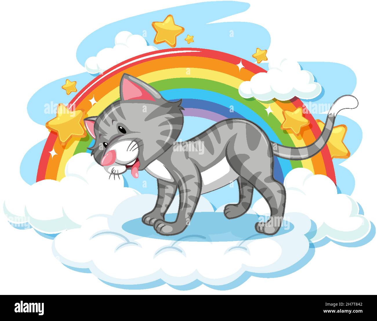 Cute cat on the cloud with rainbow illustration Stock Vector Image ...