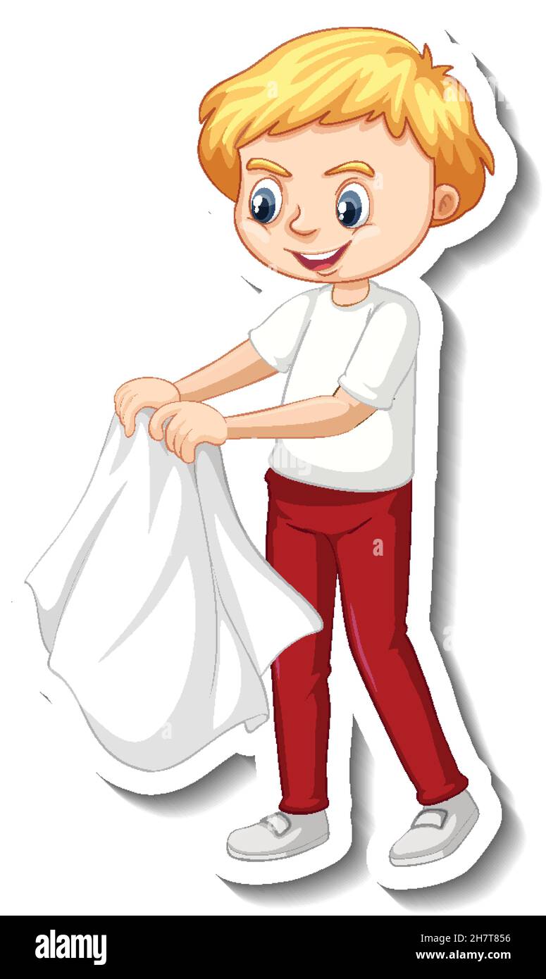 Sticker design with a boy take off his coat isolated illustration Stock ...