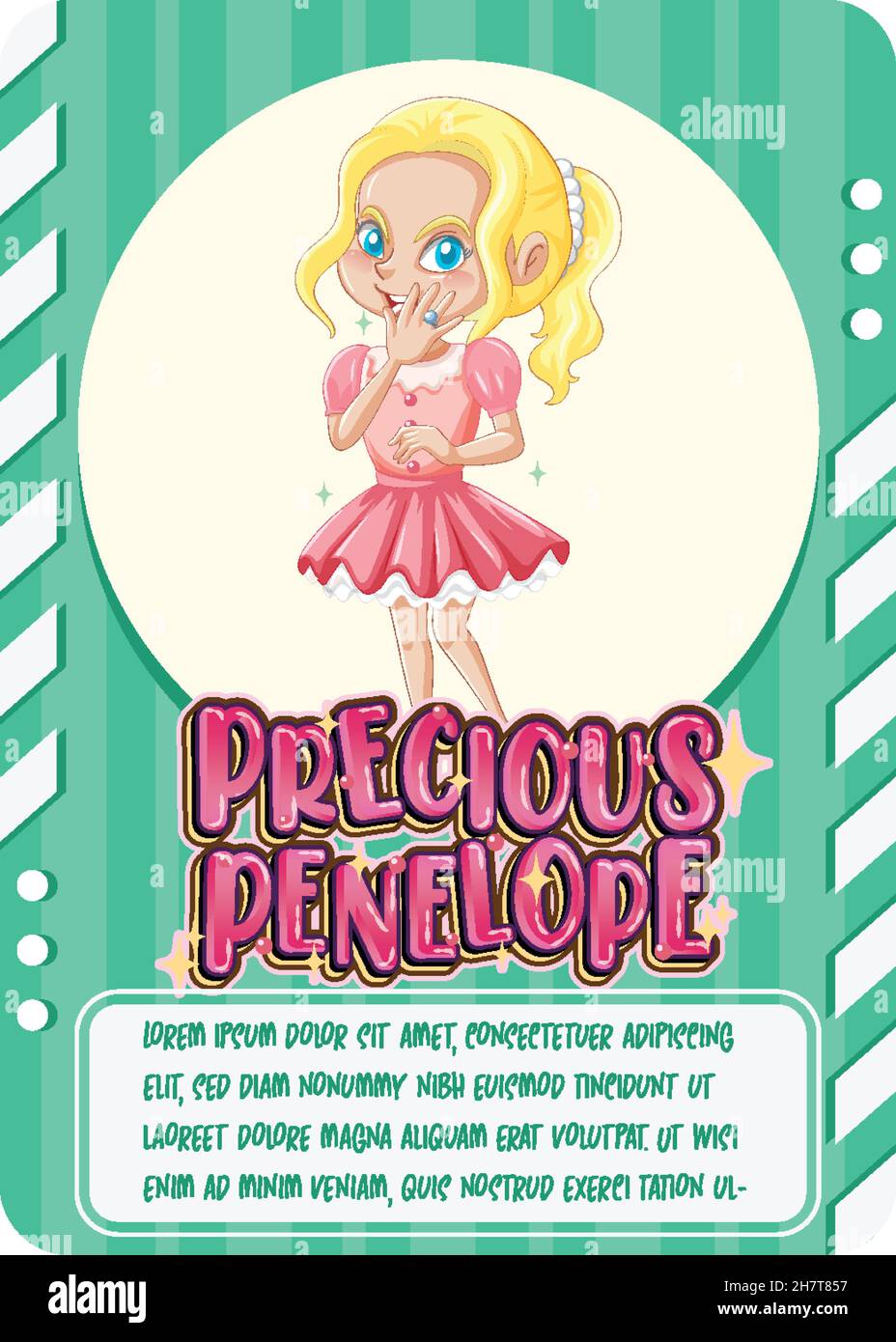 Character game card template with word Precious Penelope illustration ...