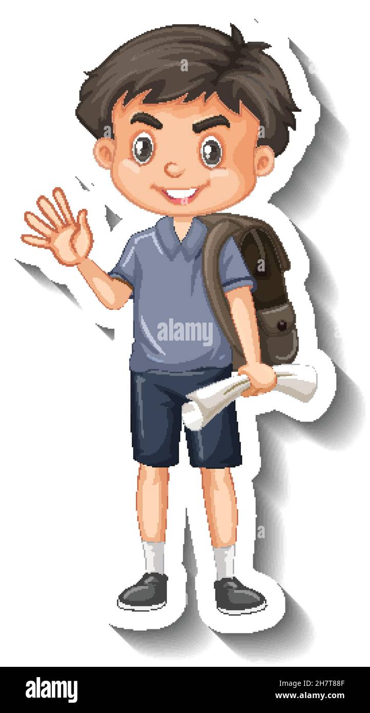 Student boy waving hand cartoon character illustration Stock Vector ...