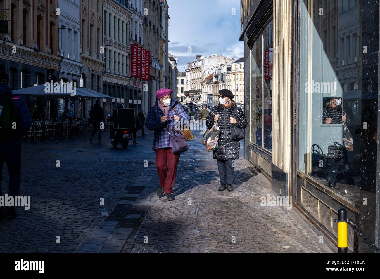 November 4, 2021 - Lille, France: People on the streets of the old town ...
