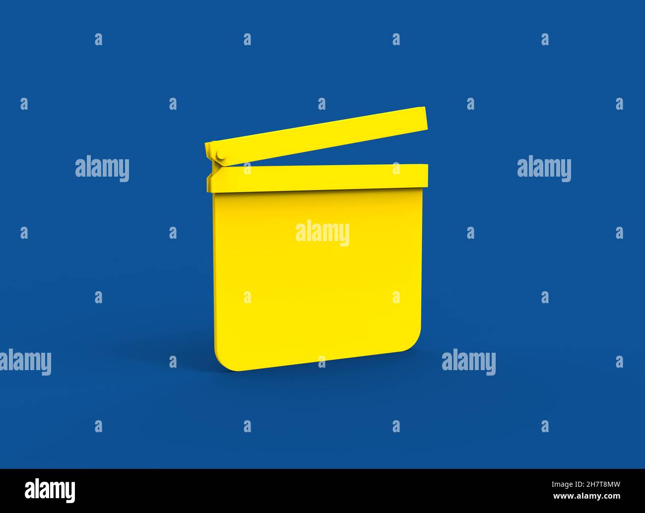 3d rendering of golden clapperboard isolated on the blue background ...