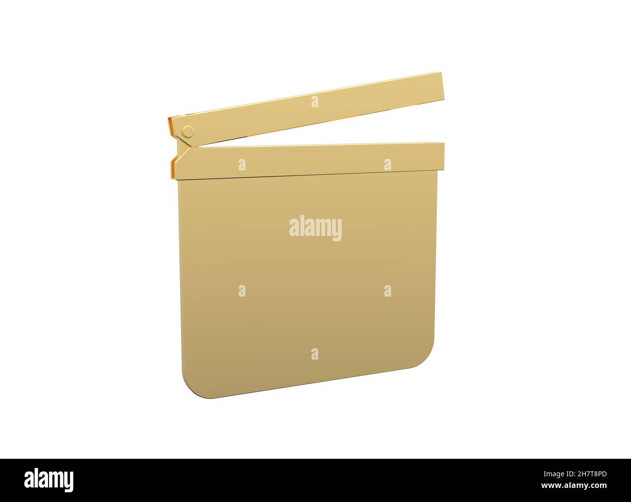 3d rendering of golden clapperboard isolated on the white background ...