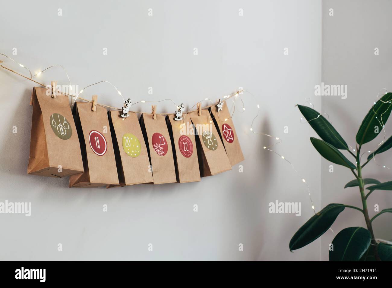 Handmade Christmas advent hanging on the wall, eco style festive ...