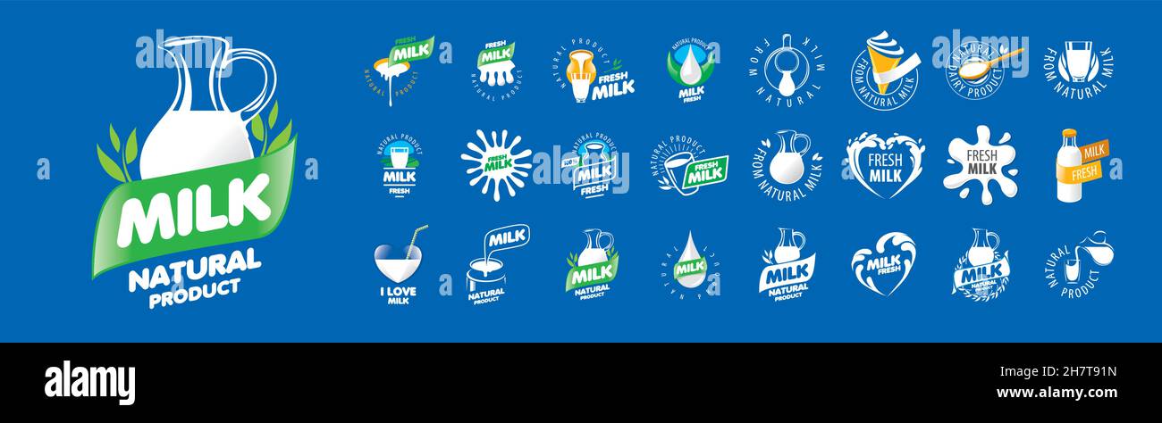 A set of vector Milk logos on a blue background Stock Vector Image ...
