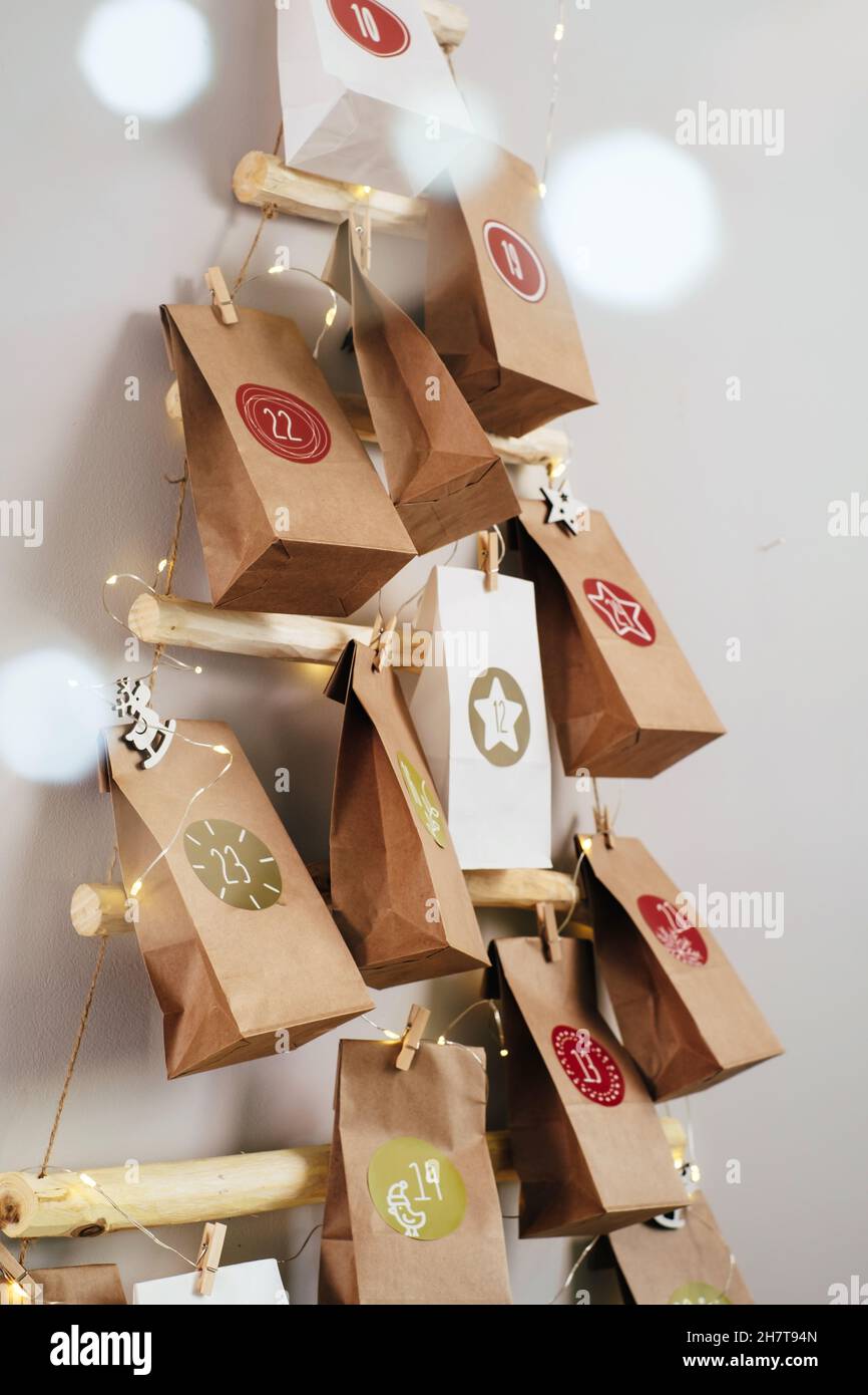 Handmade Christmas advent hanging on the wall, eco style festive ...