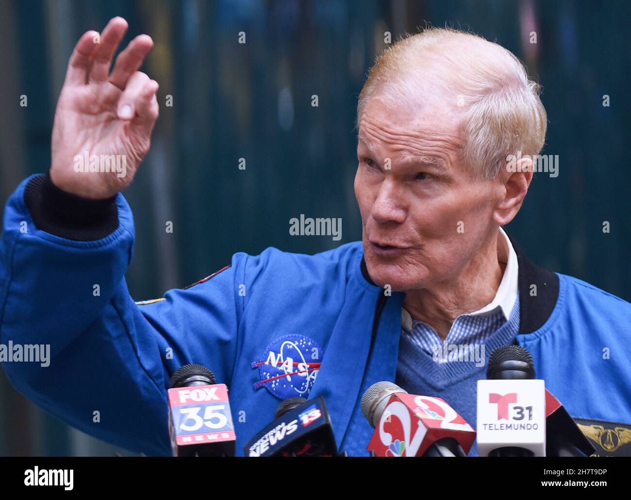 NASA Administrator Bill Nelson delivers an announcement during a press ...