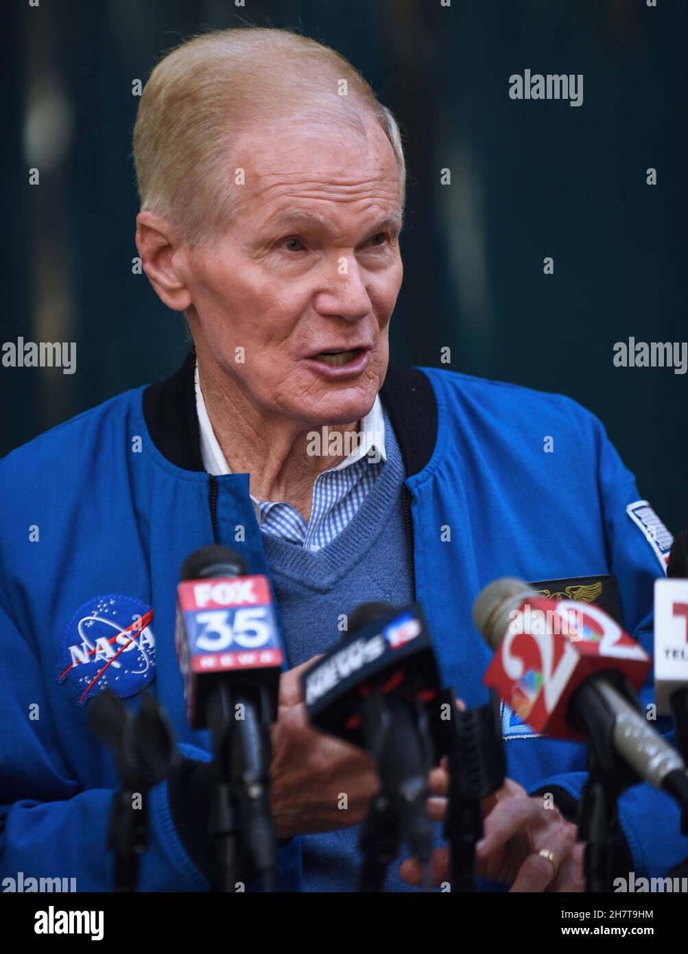 NASA Administrator Bill Nelson delivers an announcement during a press ...