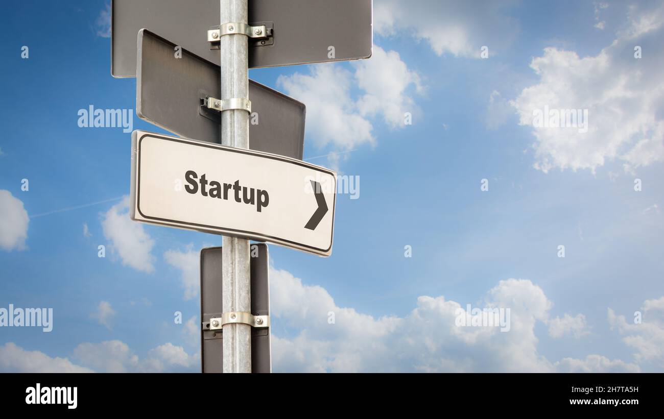 Street Sign the Direction Way to Startup Stock Photo - Alamy