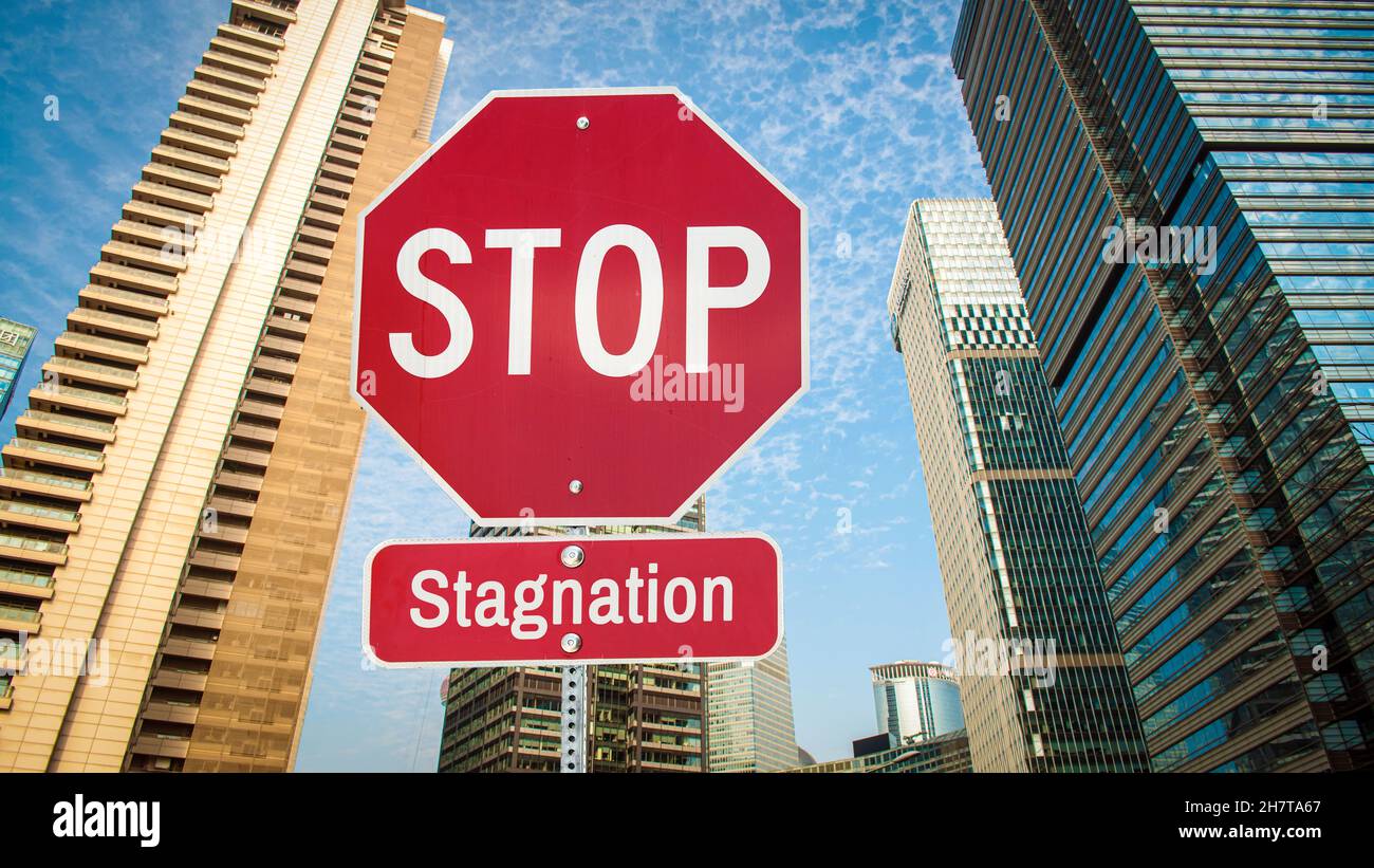 Street Sign the Direction Way to Innovation versus Stagnation Stock ...