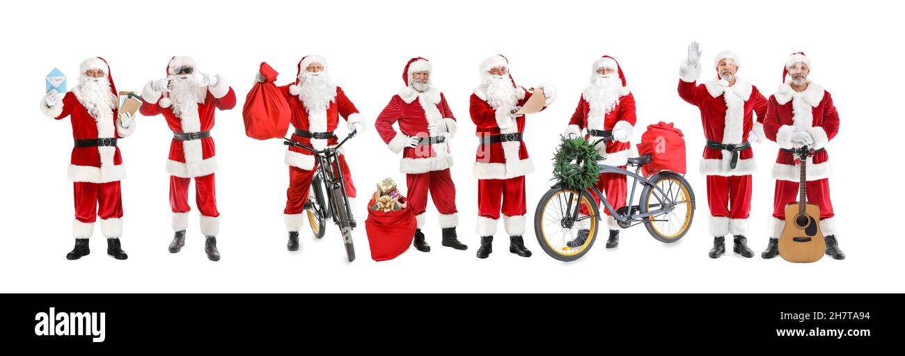 Set of different Santa Clauses on white background Stock Photo - Alamy